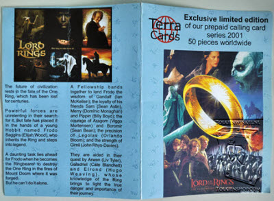 Terra Cards Fellowship of the Ring prepaid calling cards